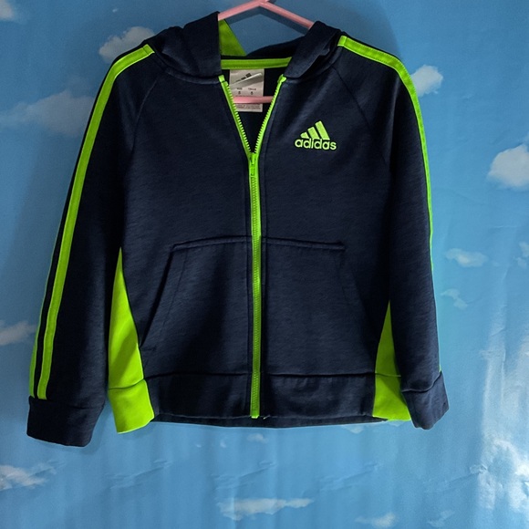 adidas | Jackets & Coats | Adidas Kids Jacket In Navy And Neon Green ...